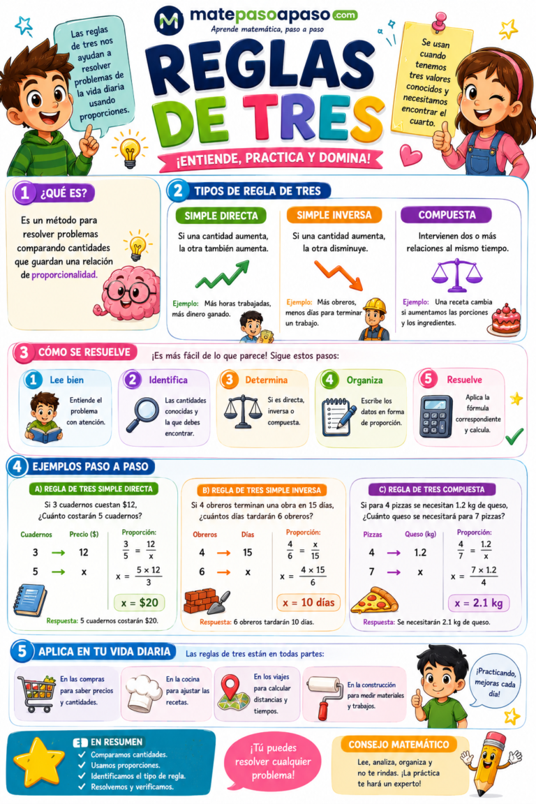 20 ejercicios resueltos de regla de tres simple para primaria